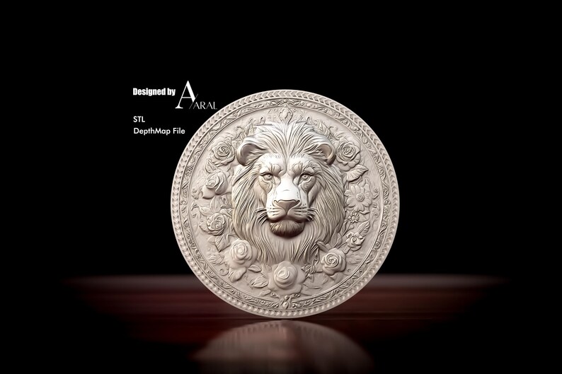 Lion 3D Engraving Coin Design: Depth Map STL File for Fiber Laser ...