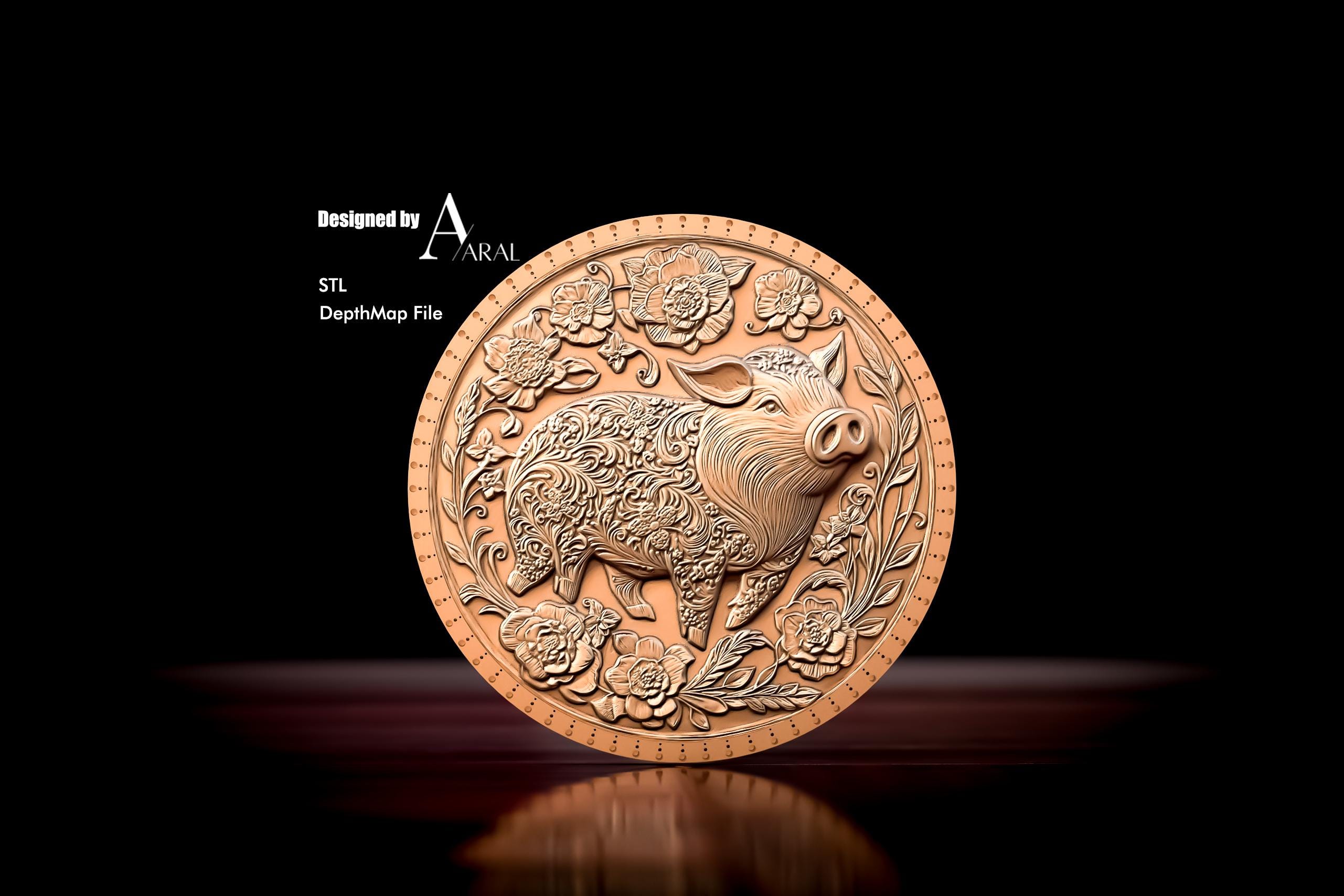 Pig 3D Engraving Coin Design Depthmap STL Engraving Design for Fiber ...