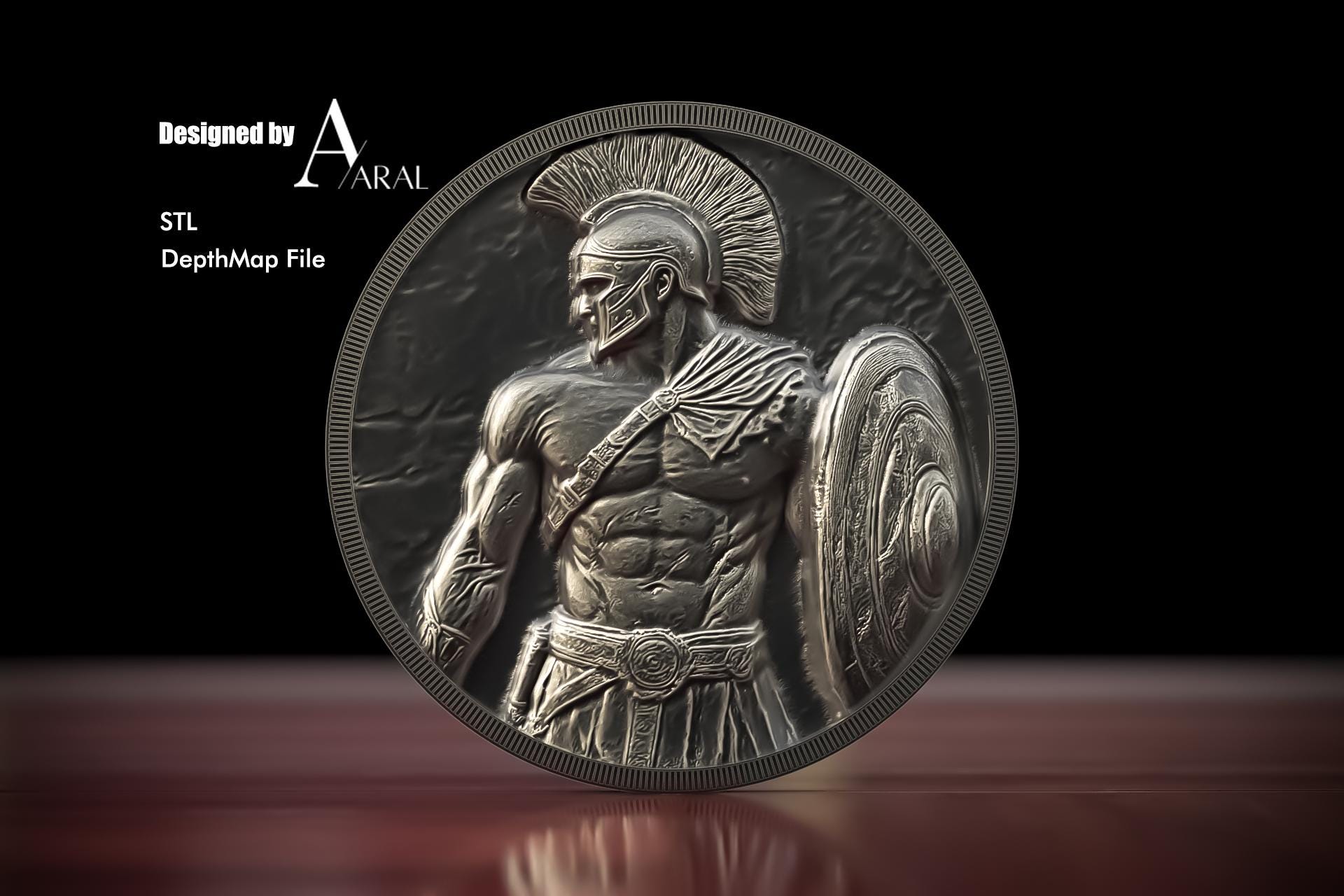 Gladiator 3D Engraving Coin Design - Depthmap - STL - Engraving Design ...