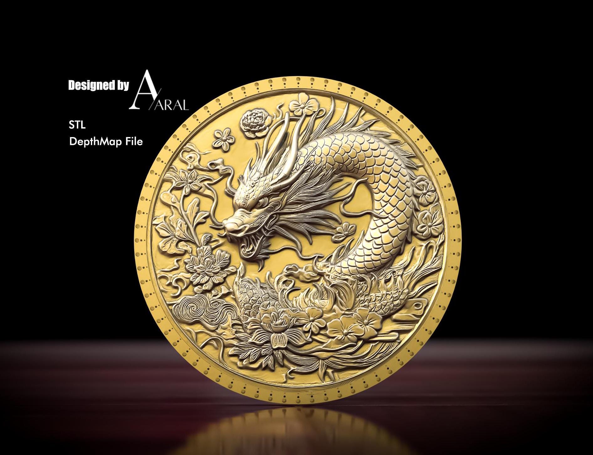 Dragon 3D Engraving Coin Design Depthmap STL Engraving Design for Fiber ...