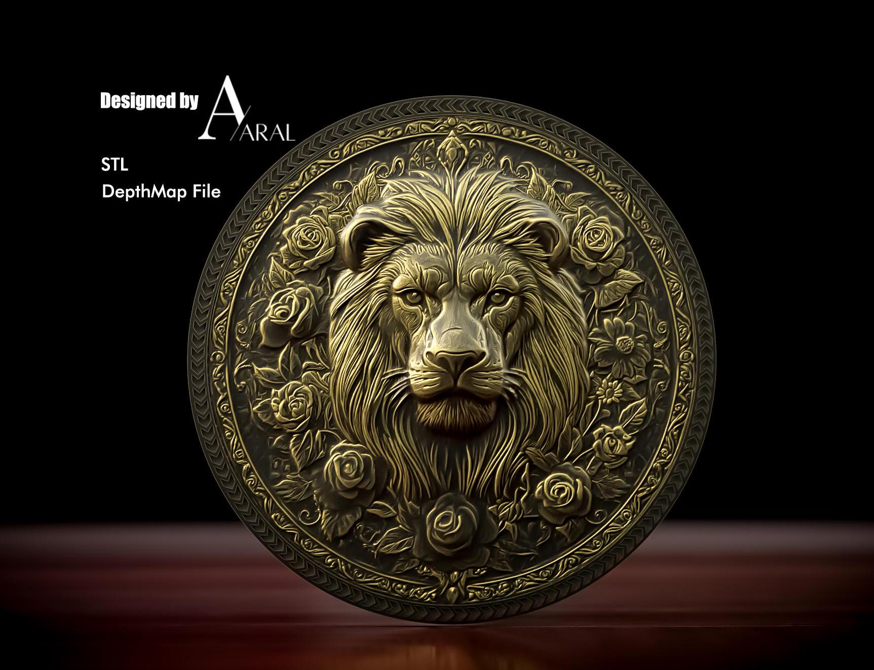 Lion 3D Engraving Coin Design: Depth Map STL File for Fiber Laser ...