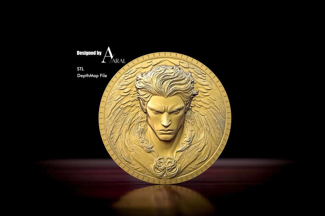 Lucifer 3D Engraving Coin Design: Depthmap STL for Fiber Laser Machines ...