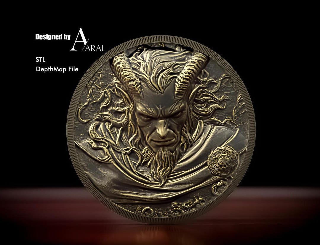 Belial 3D Engraving Coin Design - Depthmap - STL - Engraving Design for ...