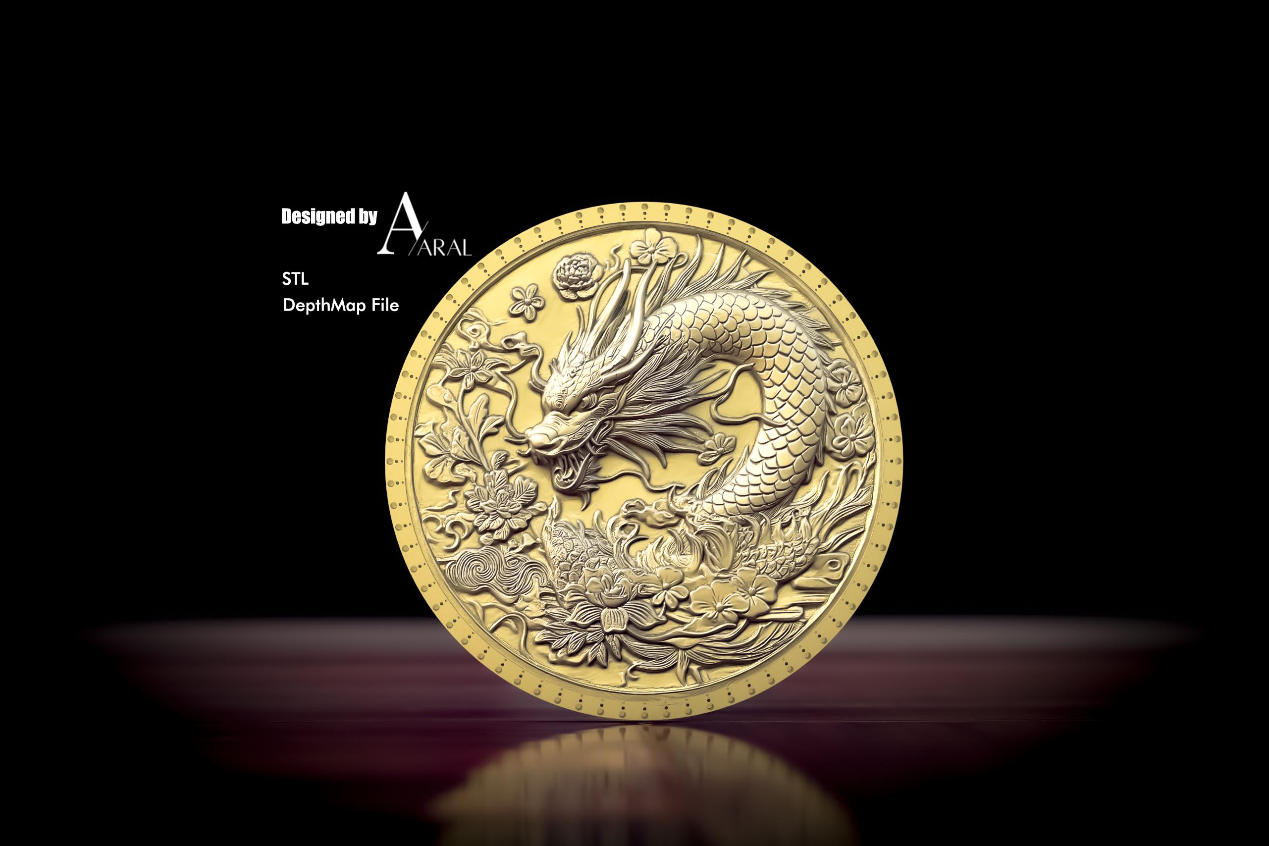 Dragon 3D Engraving Coin Design Depthmap STL Engraving Design for Fiber ...