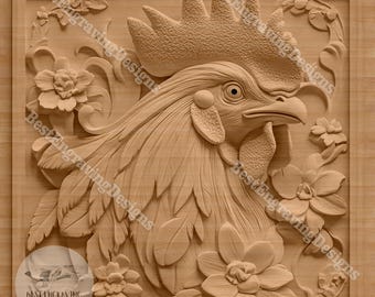 3D Rooster Illusion Engraving Design Files for Laser Cutting and ...