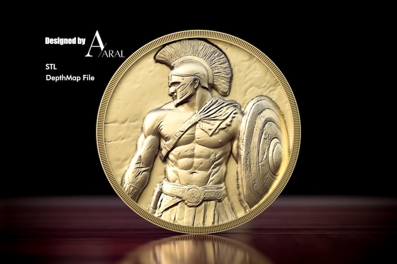 Gladiator 3D Engraving Coin Design - Depthmap - STL - Engraving Design ...