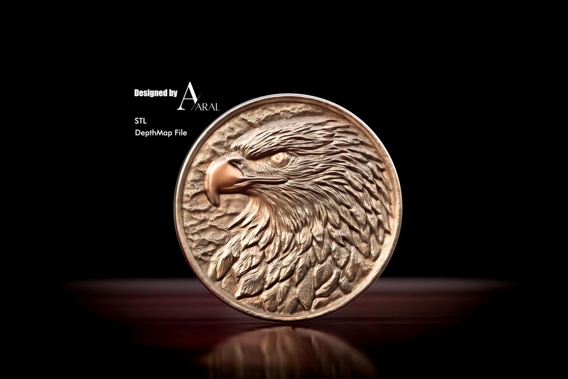 Eagle 3D Engraving Coin Design - Depthmap - STL - Engraving Design for ...