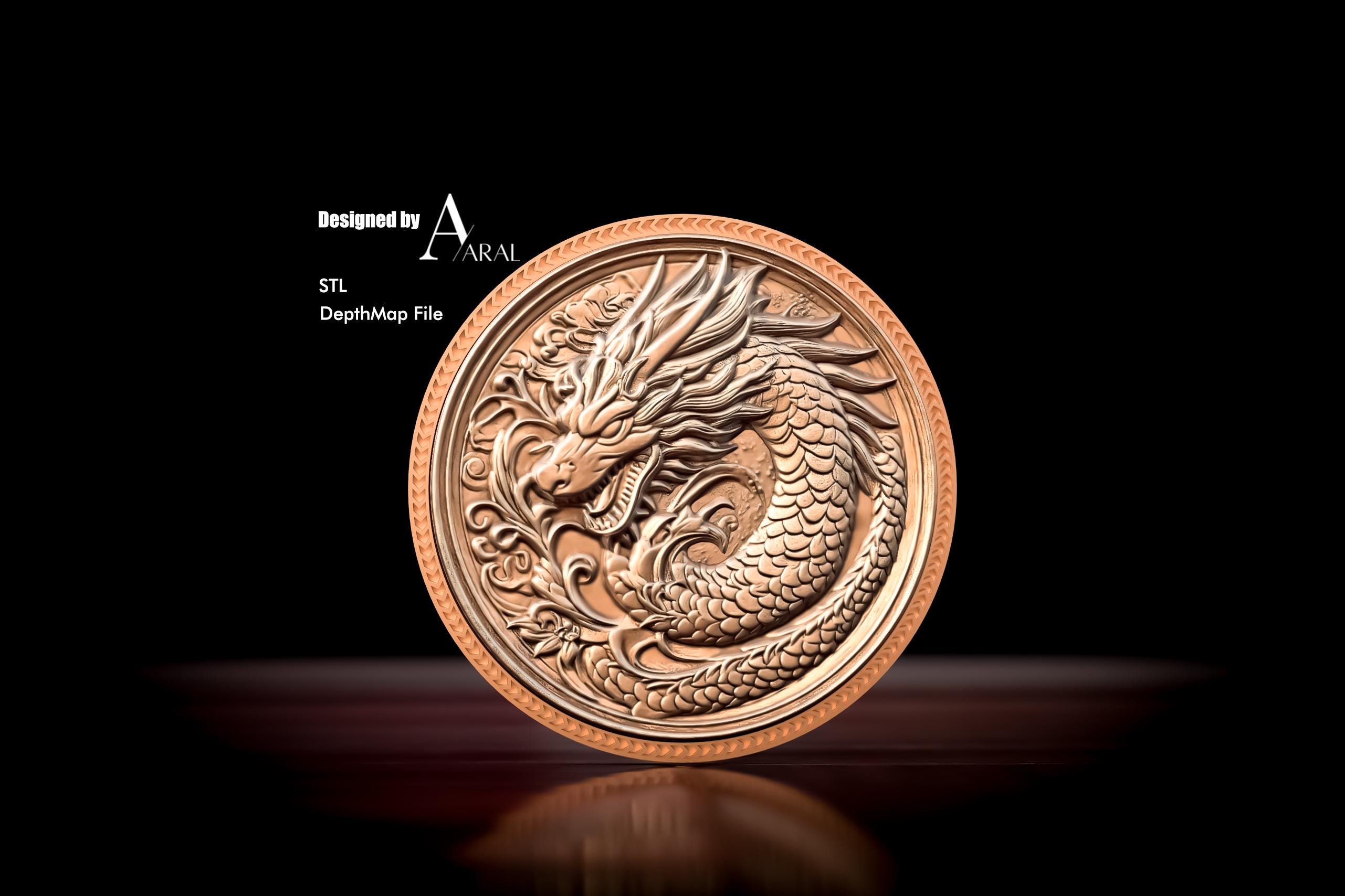 Dragon 3D Engraving Coin Design - Depthmap - STL - Engraving Design for ...