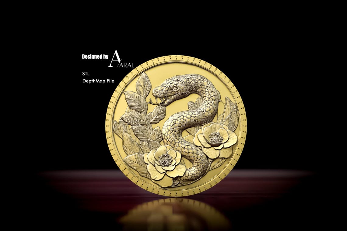 Snake 3D Engraving Coin Design Depthmap STL Engraving Design for Fiber ...