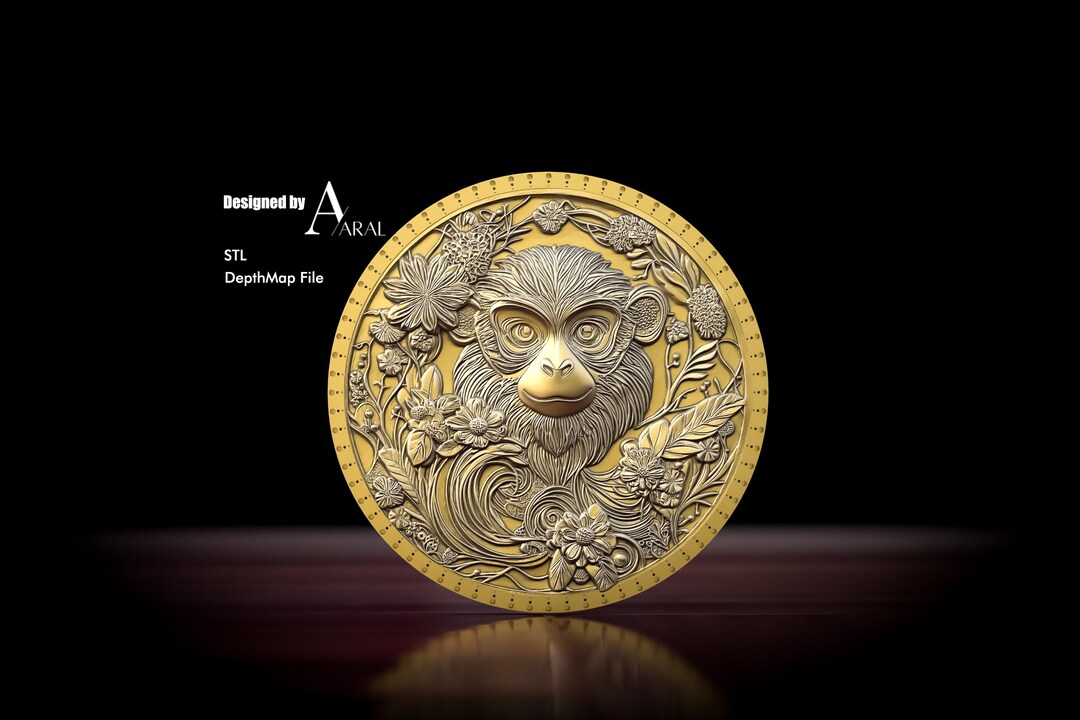 Monkey 3D Engraving Coin Design Depthmap STL Engraving Design for Fiber ...