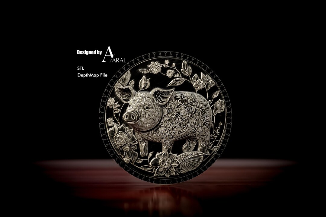 Pig 3D Engraving Coin Design Depthmap STL Engraving Design for Fiber ...