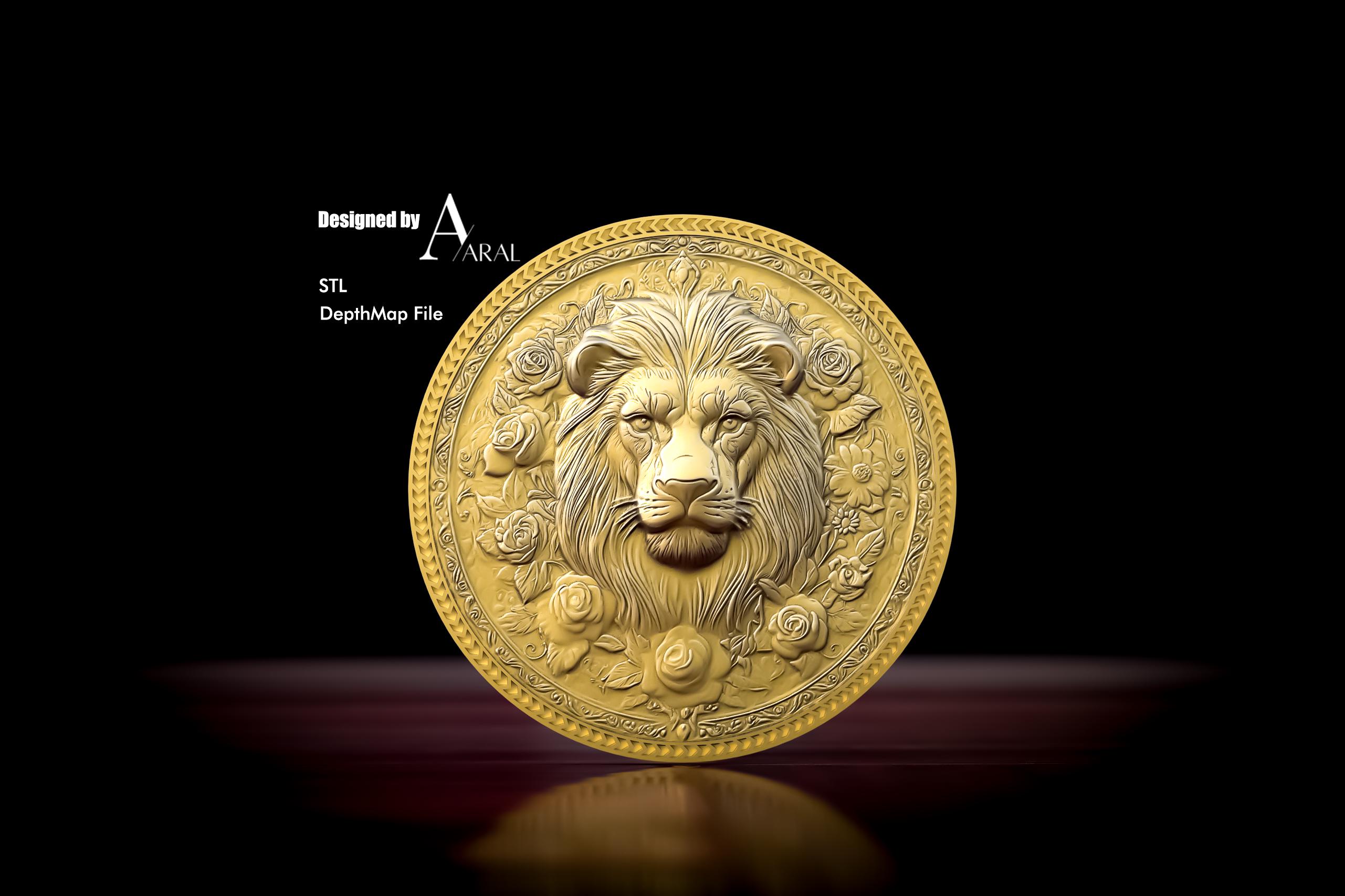 Lion 3D Engraving Coin Design: Depth Map STL File for Fiber Laser ...