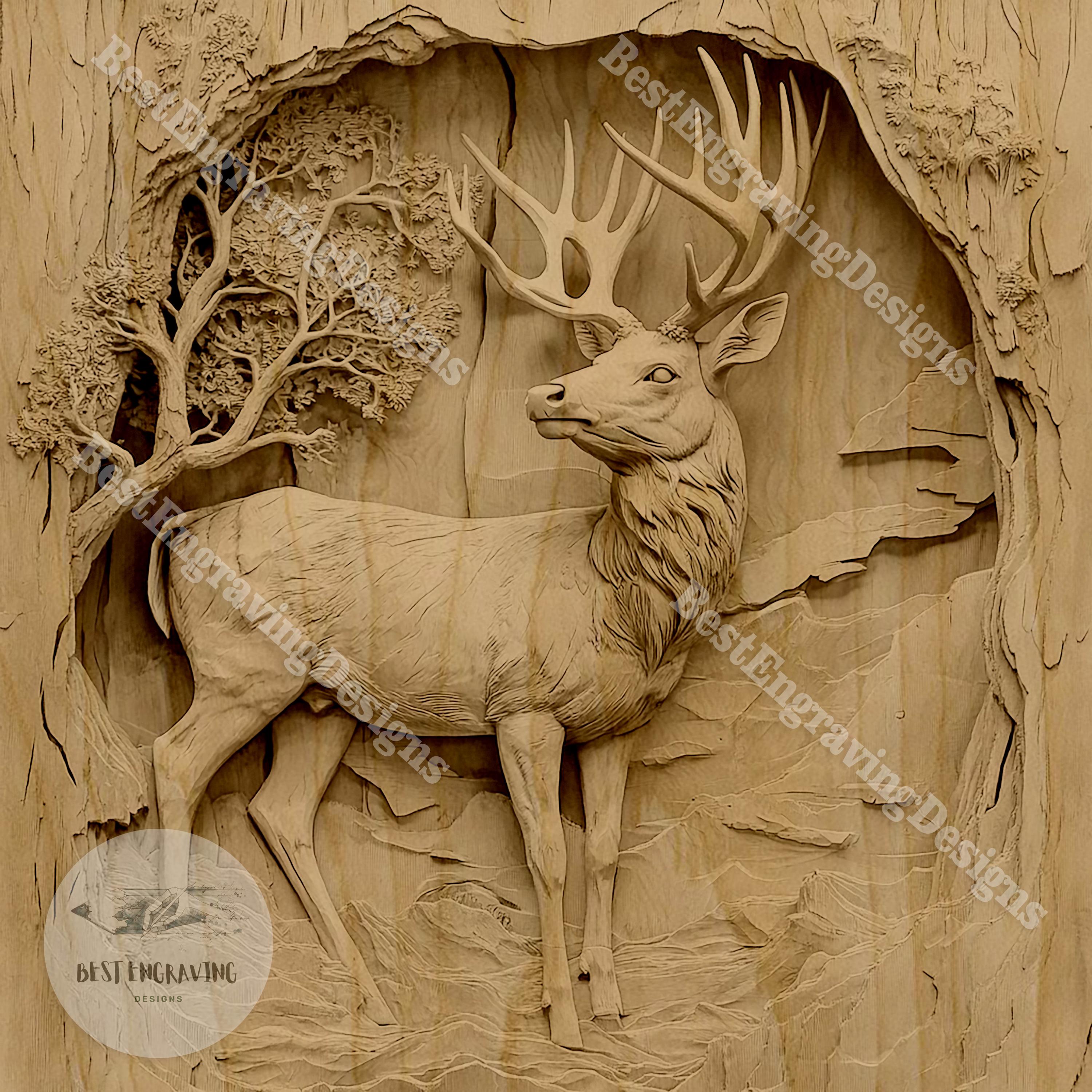 3D Illusion Deer Engraving Design: Digital Files for Laser Cutting ...