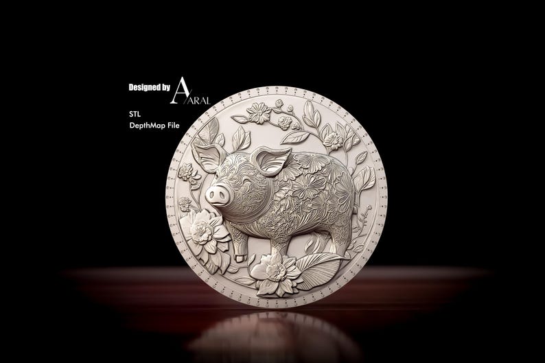 3D Pig Zodiac Coin Engraving Design: STL File for Fiber Laser, CNC ...
