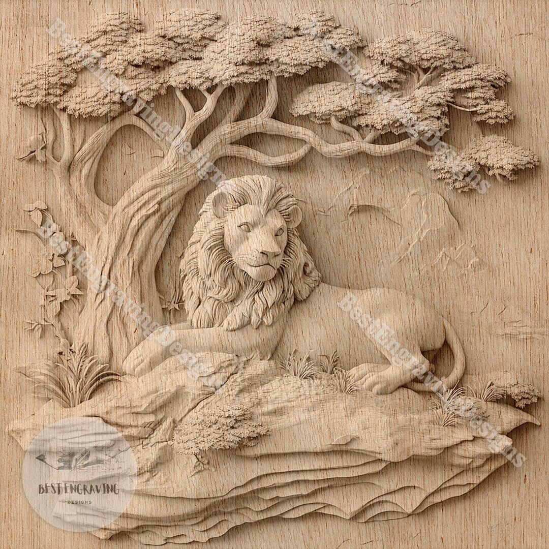 3D Lion Illusion Engraving Design Files for Laser Cutting and Crafting ...