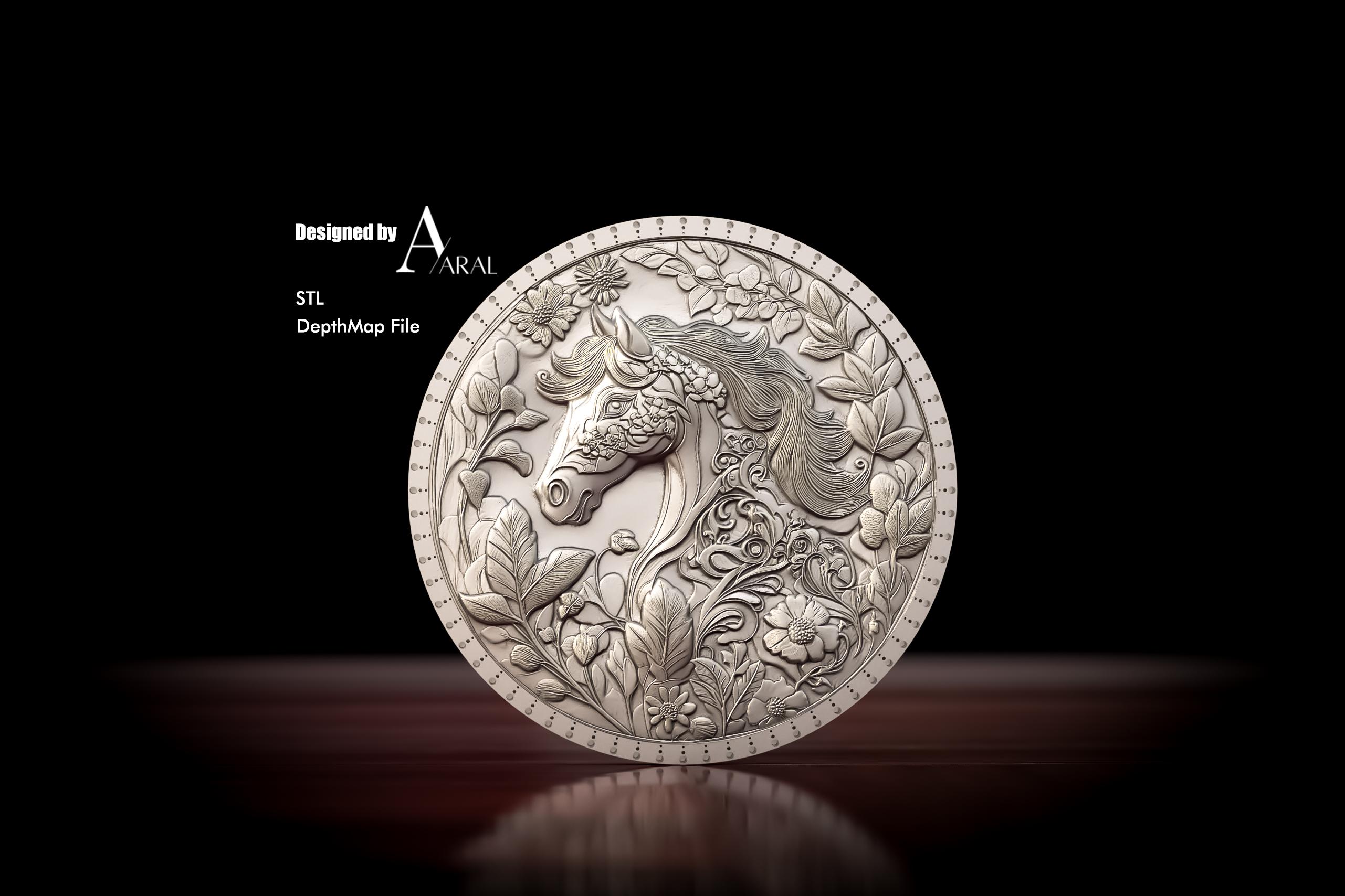 3D Horse Coin Engraving Design: Depth Map STL for Fiber Laser, CNC, and ...