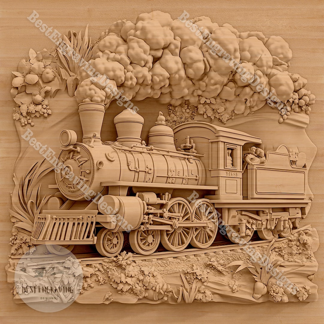 3D Train Illusion Engraving Design Files for Laser Cutting and Crafting ...
