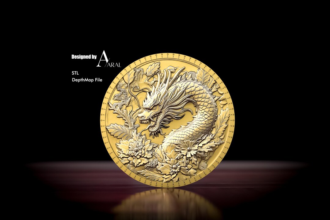 Dragon 3D Engraving Coin Design Depthmap STL Engraving Design for Fiber ...