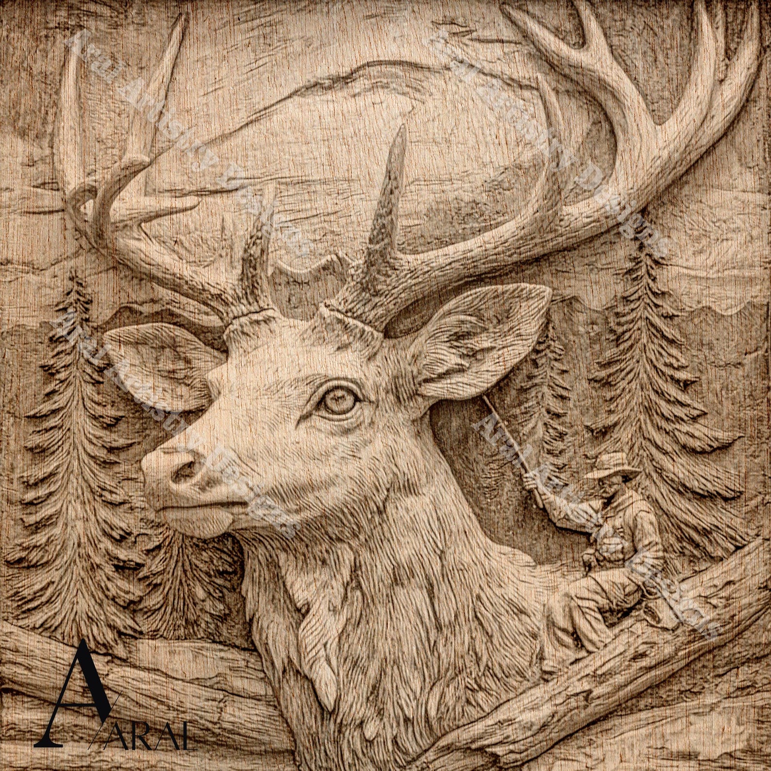 3D Deer Illusion Engraving Design: Digital Files for Laser Cutting ...