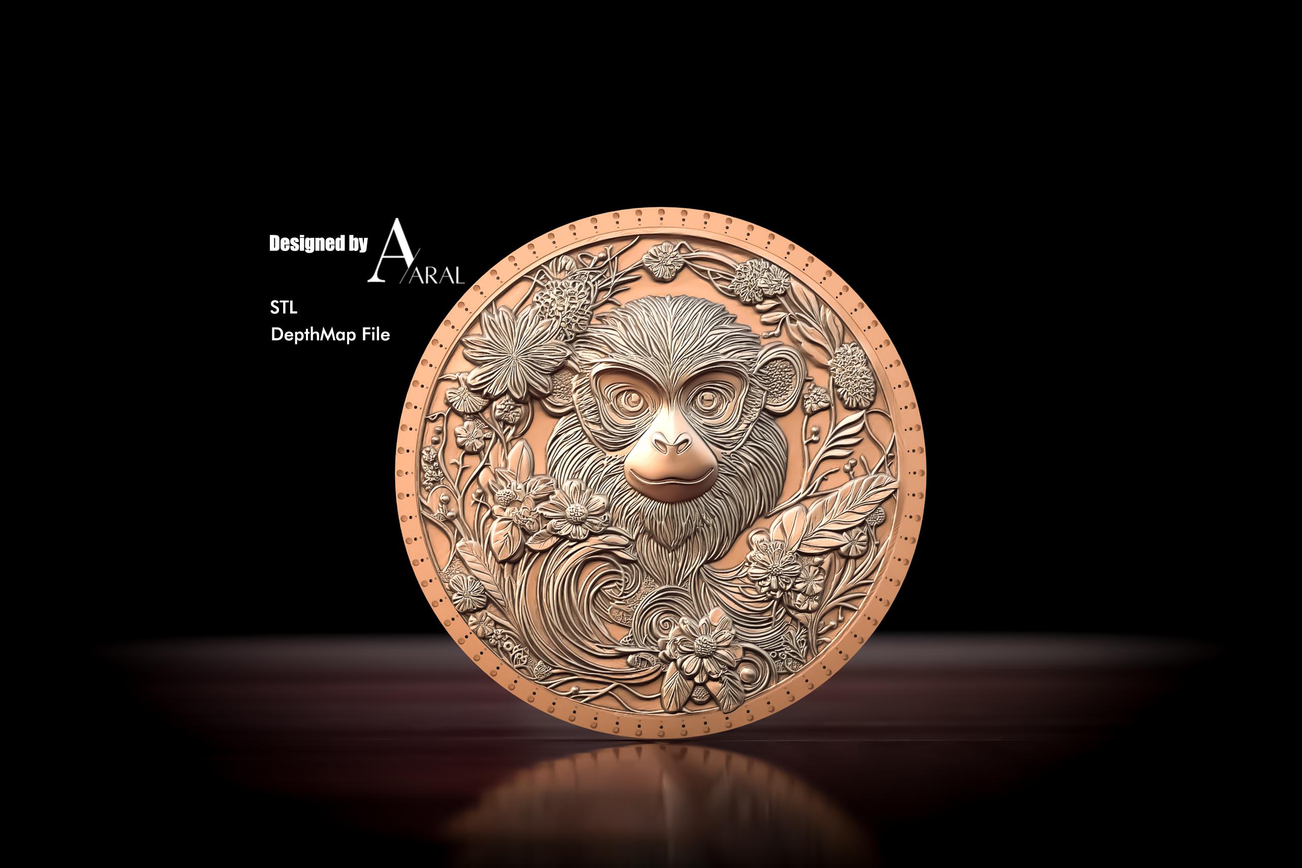 3D Monkey Coin Engraving Design: Chinese Zodiac STL File for Fiber ...