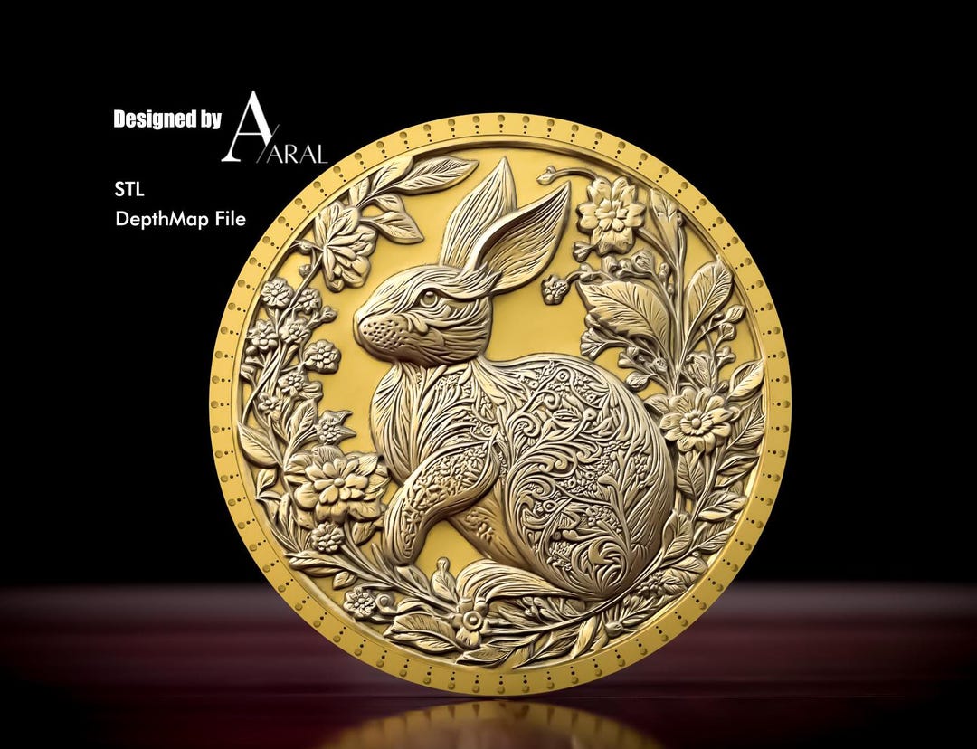 3D Rabbit Zodiac Coin Engraving Design: STL File for Fiber Laser & CNC ...