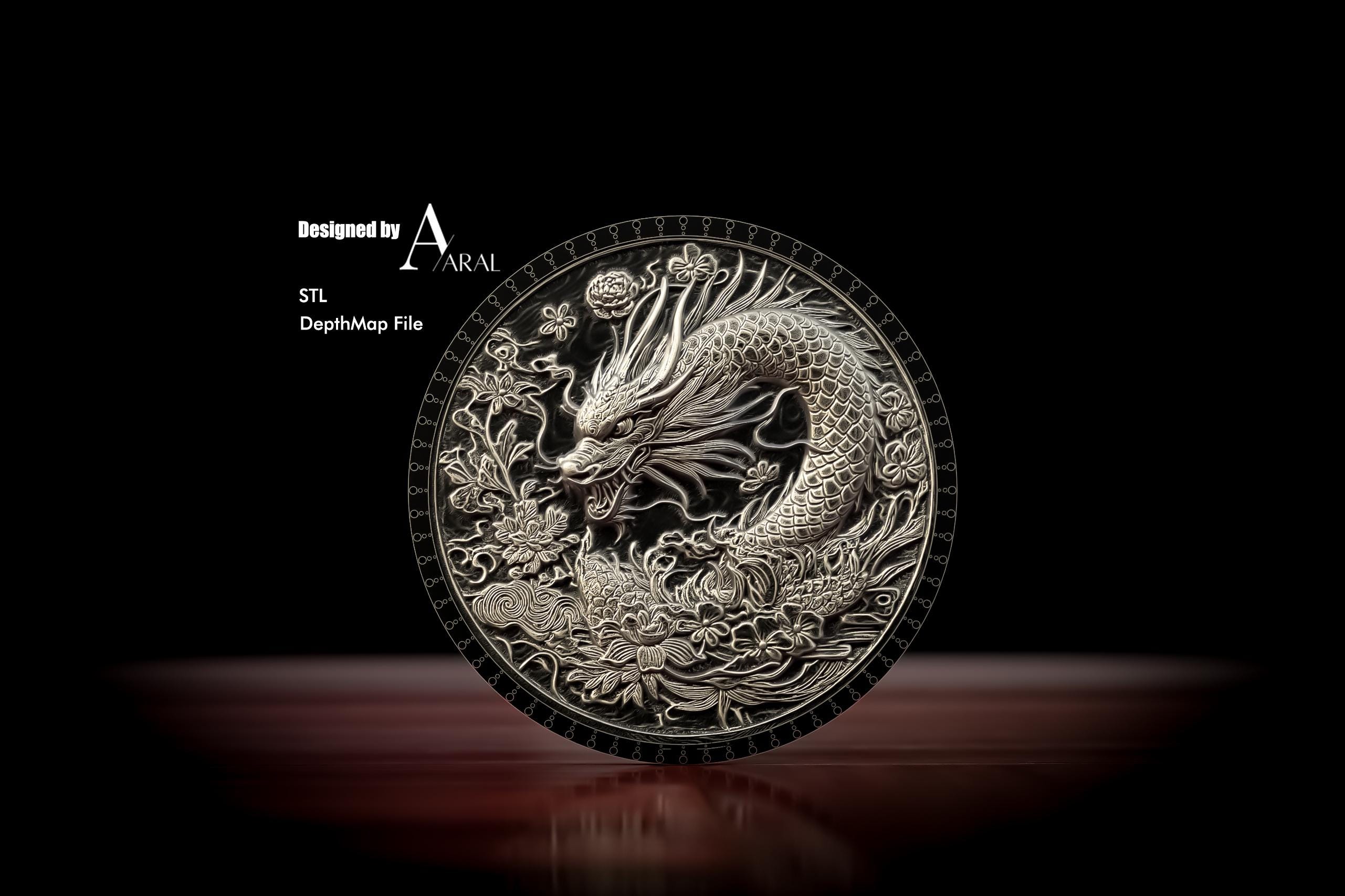 Dragon 3D Engraving Coin Design Depthmap STL Engraving Design for Fiber ...