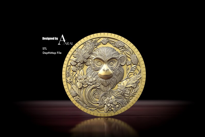 3D Monkey Coin Engraving Design: Chinese Zodiac STL File for Fiber ...