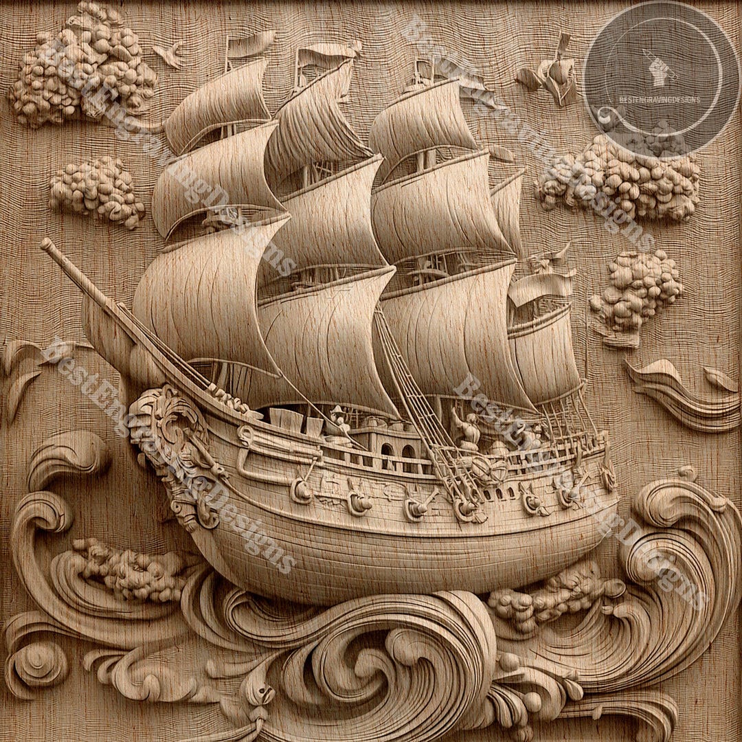 3D Illusion Ship Engraving Design Files: Laser-ready PNG for Cutting ...
