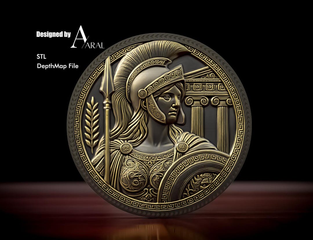 Athena 3D Engraving Coin Design - Depthmap - STL - Engraving Design for ...