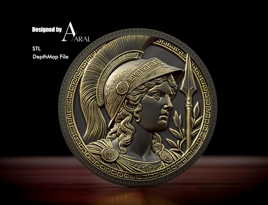 Athena 3D Engraving Coin Design: Depthmap STL File for Fiber Laser ...