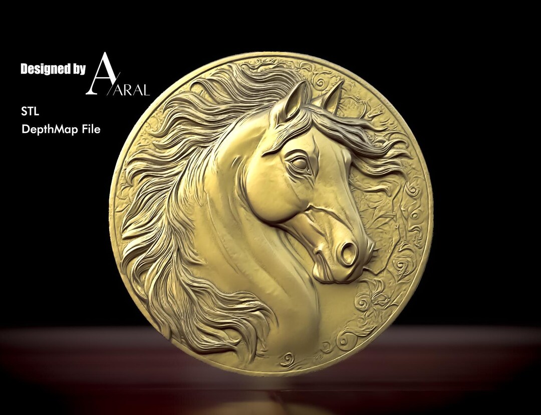 3D Horse Coin Engraving Design: Depthmap STL File for Fiber Laser ...