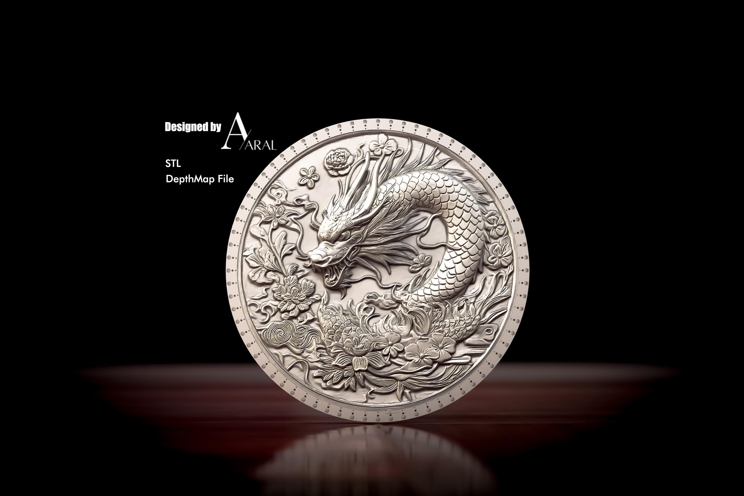 Dragon 3D Engraving Coin Design Depthmap STL Engraving Design for Fiber ...