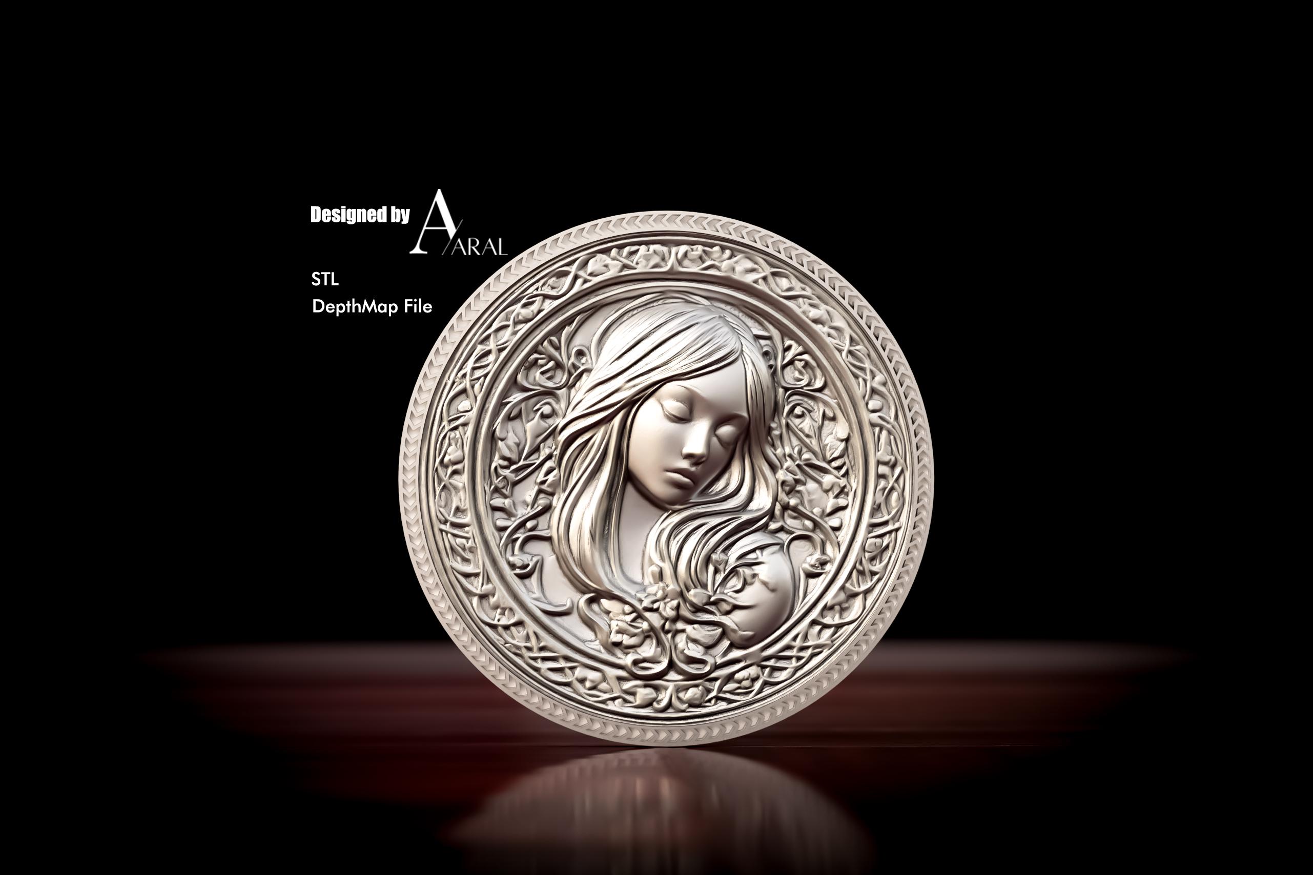 Gothic Girl 3D Engraving Coin Design: Depthmap STL File for Fiber Laser ...
