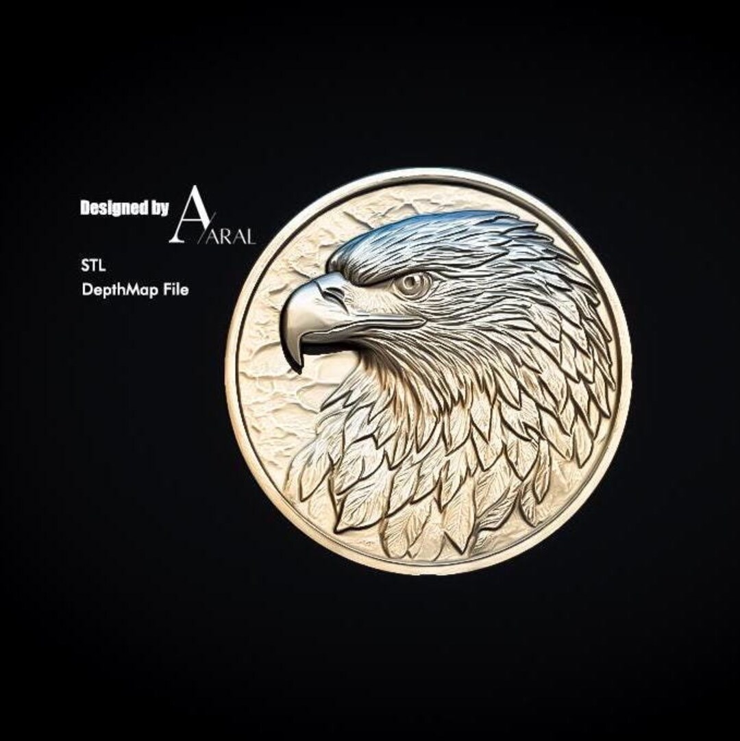 Eagle 3D Engraving Coin Design Depthmap STL Engraving Design for Fiber ...