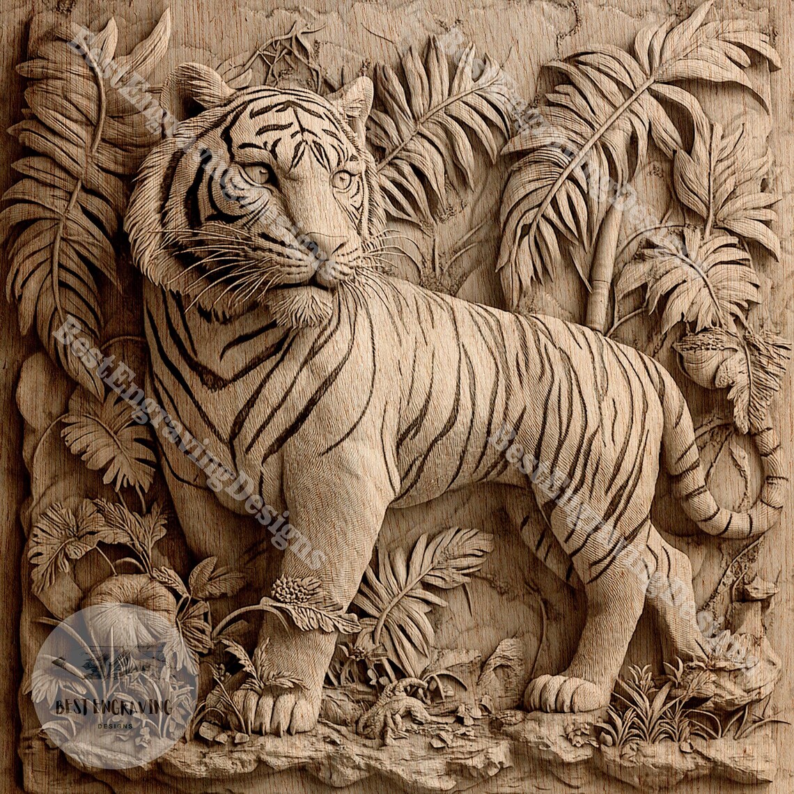 3D Tiger Illusion Engraving Design: Laser Cut Files for Optical Art ...