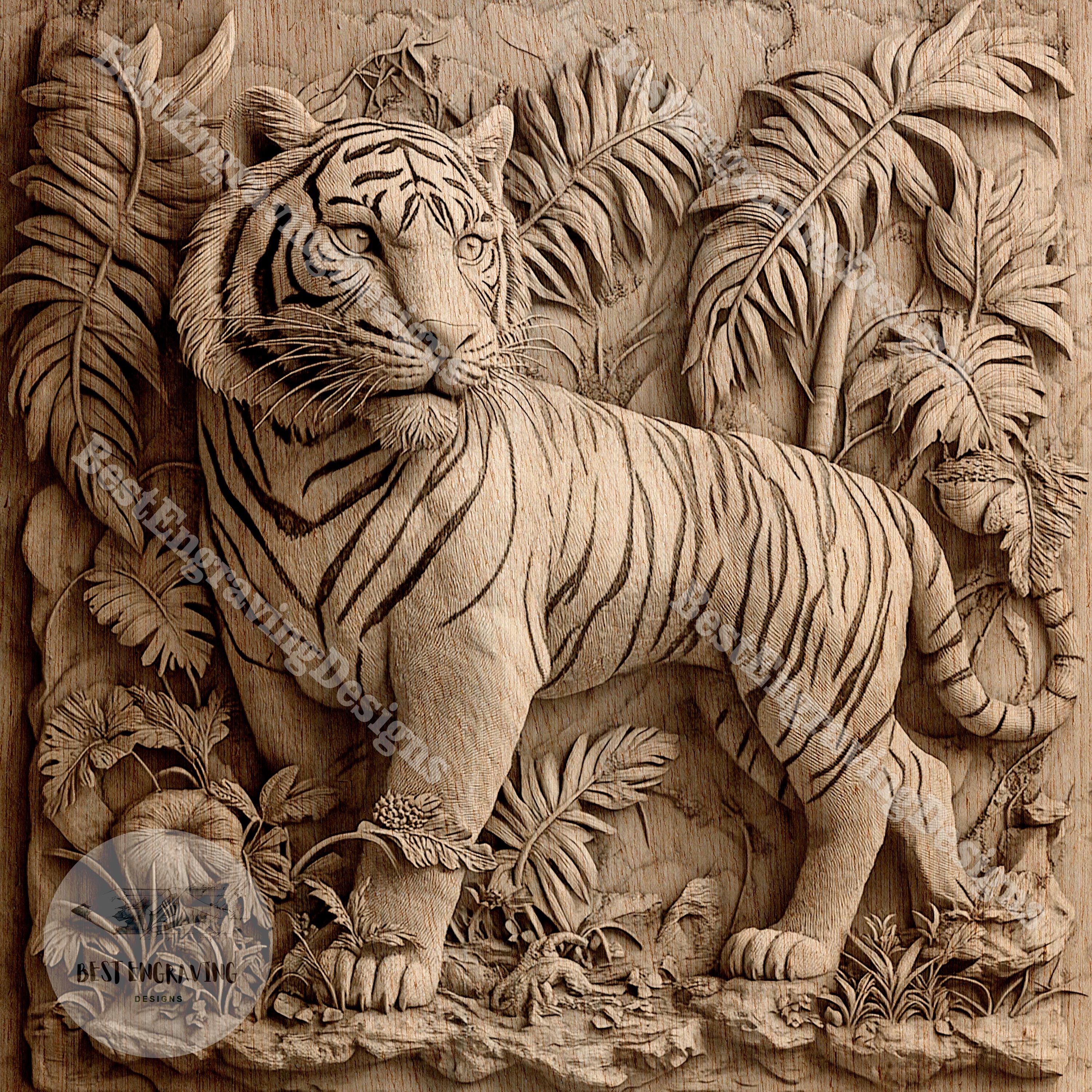 3D Tiger Illusion Engraving Design: Laser Cut Files for Optical Art ...