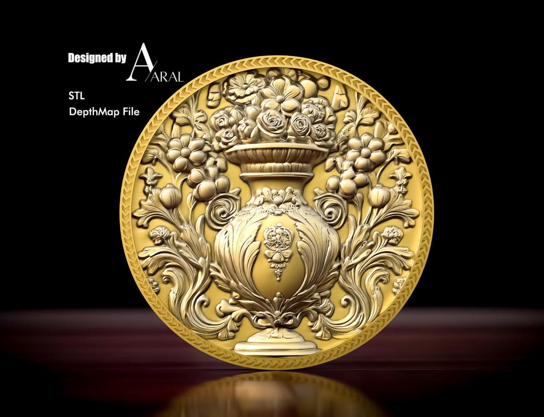 Vase 3D Engraving Coin Design - Depthmap - STL - Engraving Design for ...