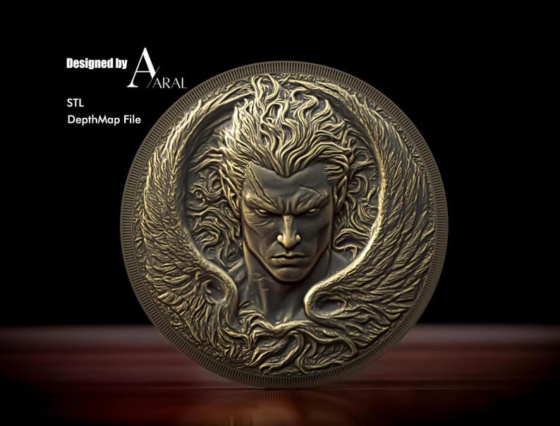 Lucifer 3D Engraving Coin Design: Depthmap STL File for Fiber Laser ...