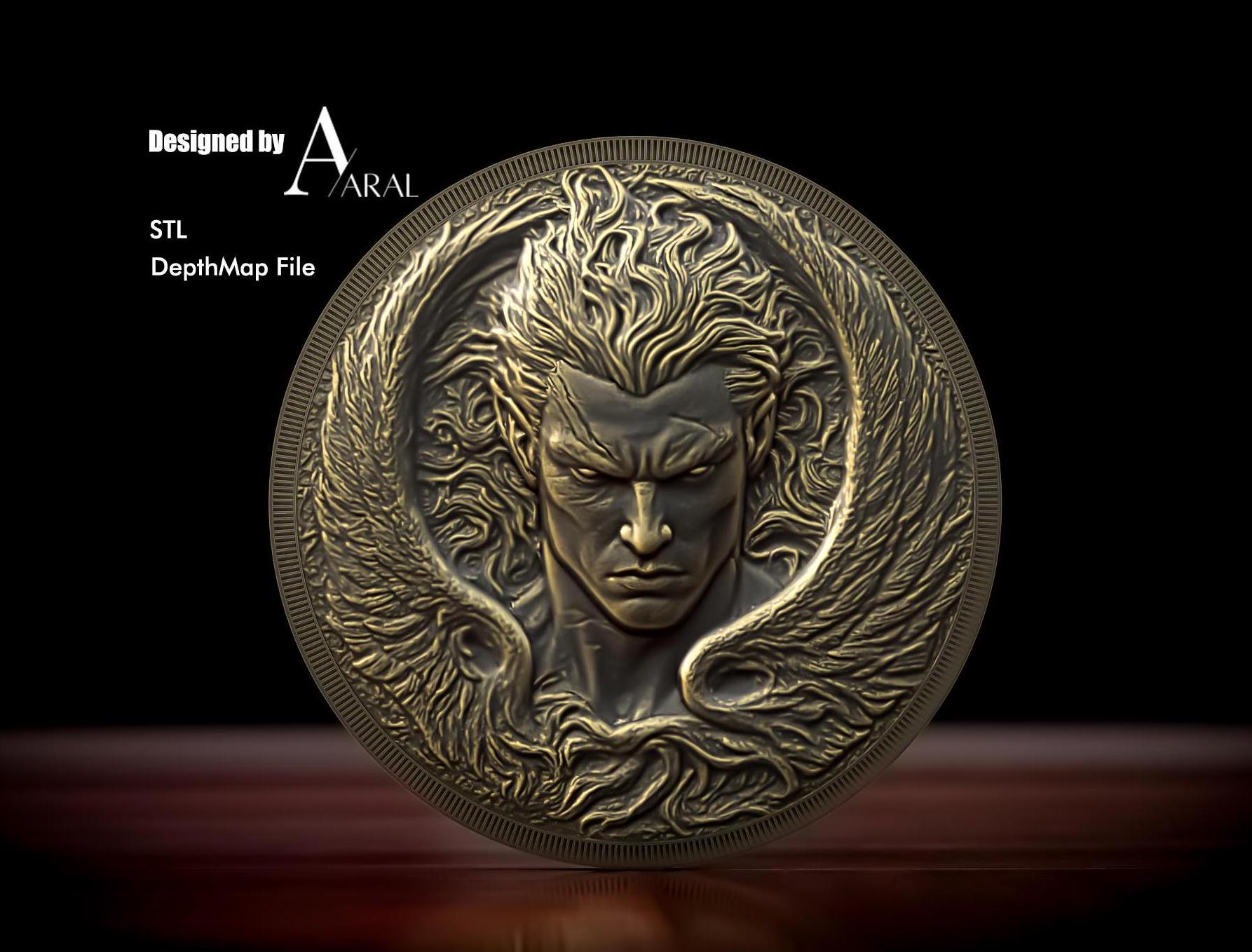 Lucifer 3D Engraving Coin Design Depthmap STL Engraving Design for ...