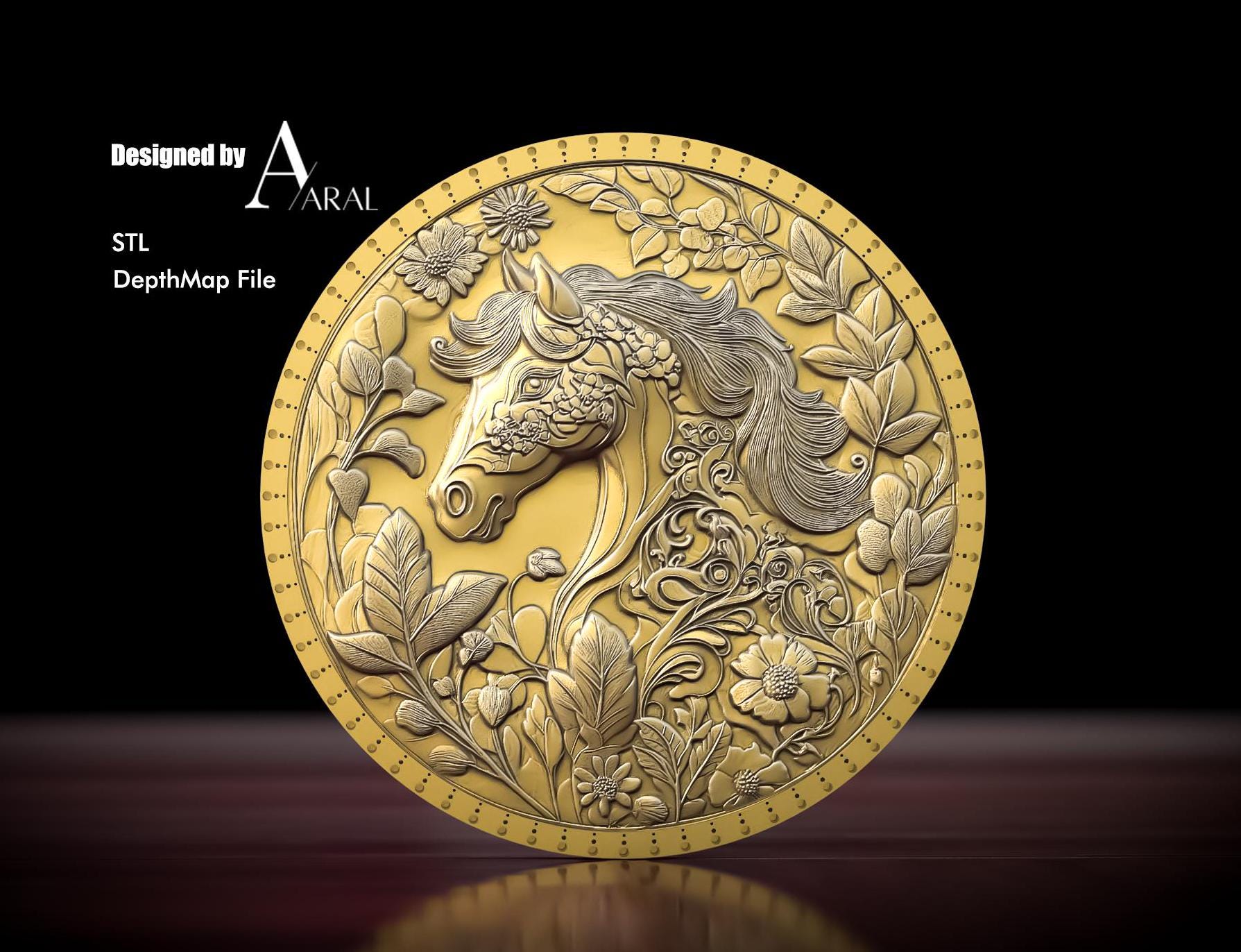 3D Horse Coin Engraving Design: Depth Map STL for Fiber Laser, CNC, and ...