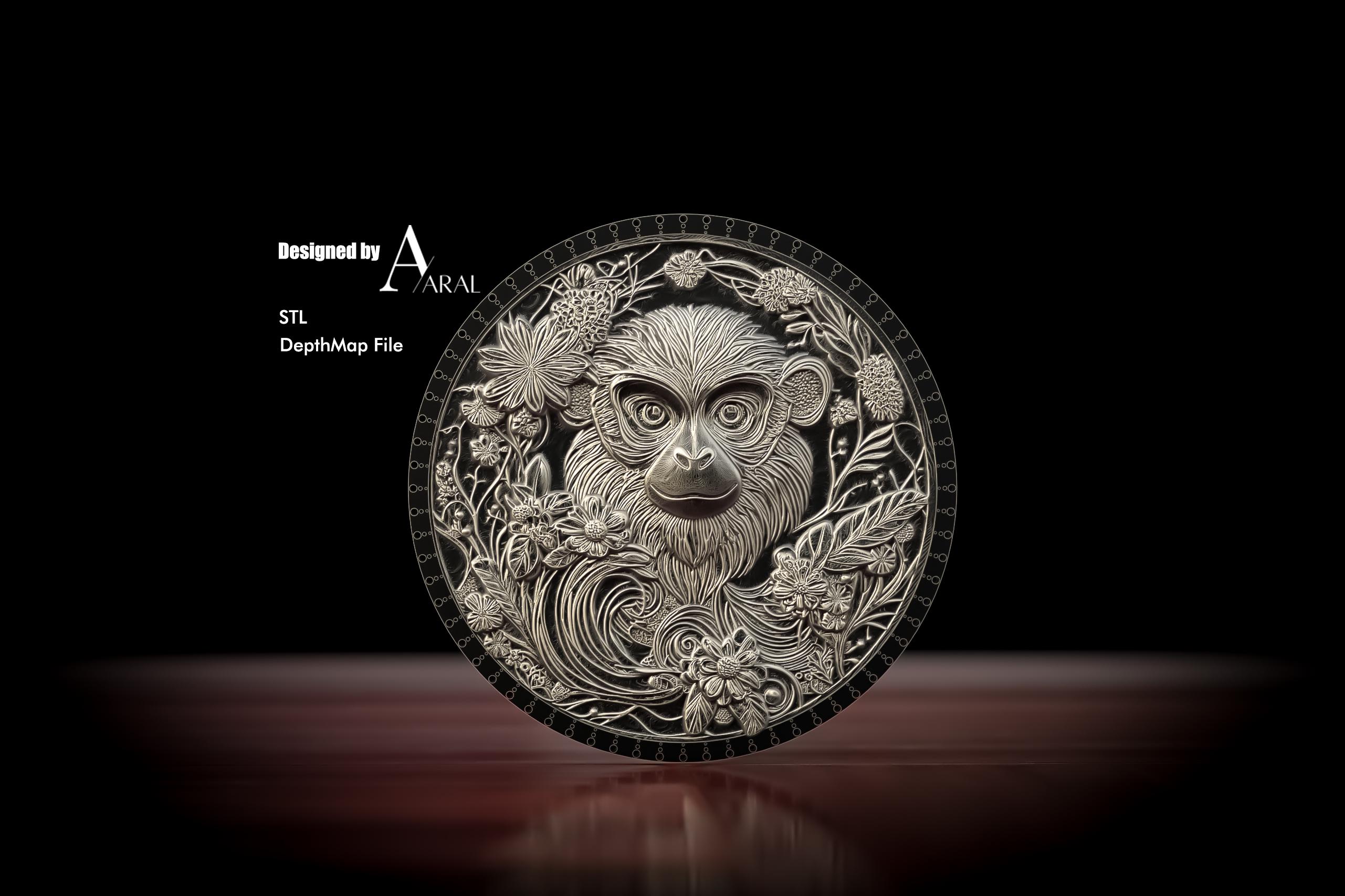 3D Monkey Coin Engraving Design: Chinese Zodiac STL File for Fiber ...