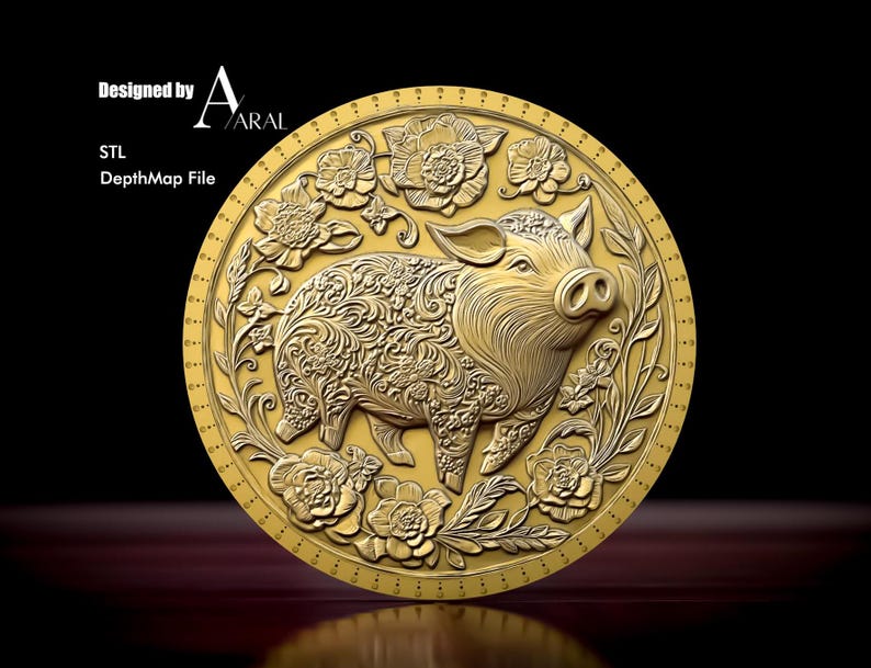 Pig 3D Engraving Coin Design Depthmap STL Engraving Design for Fiber ...