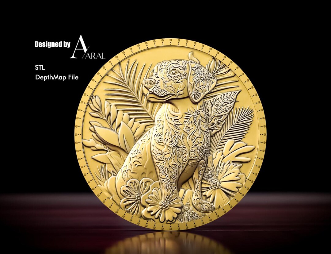 Dog 3D Engraving Coin Design - Depthmap - STL - Engraving Design for ...