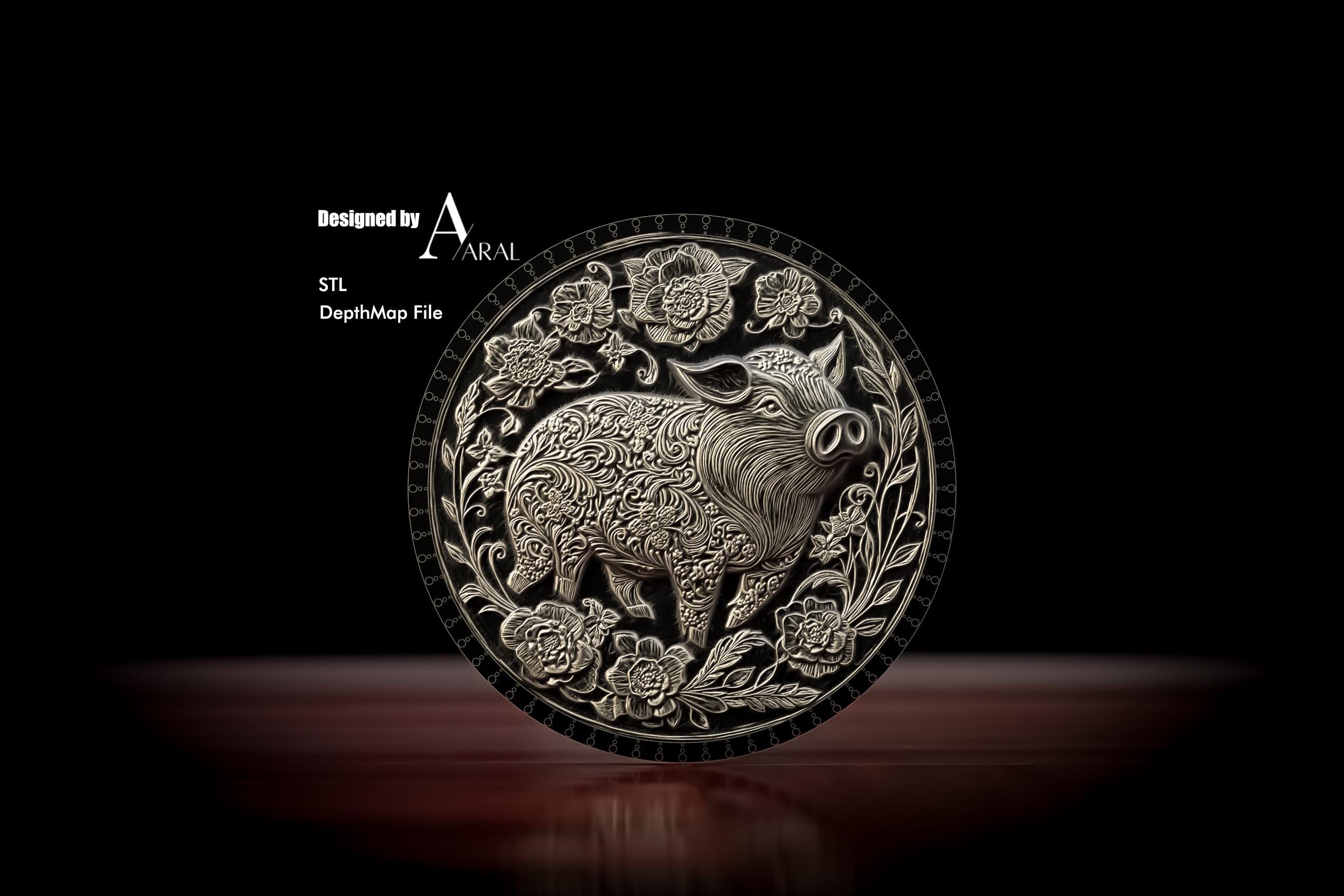 Pig 3D Engraving Coin Design Depthmap STL Engraving Design for Fiber ...