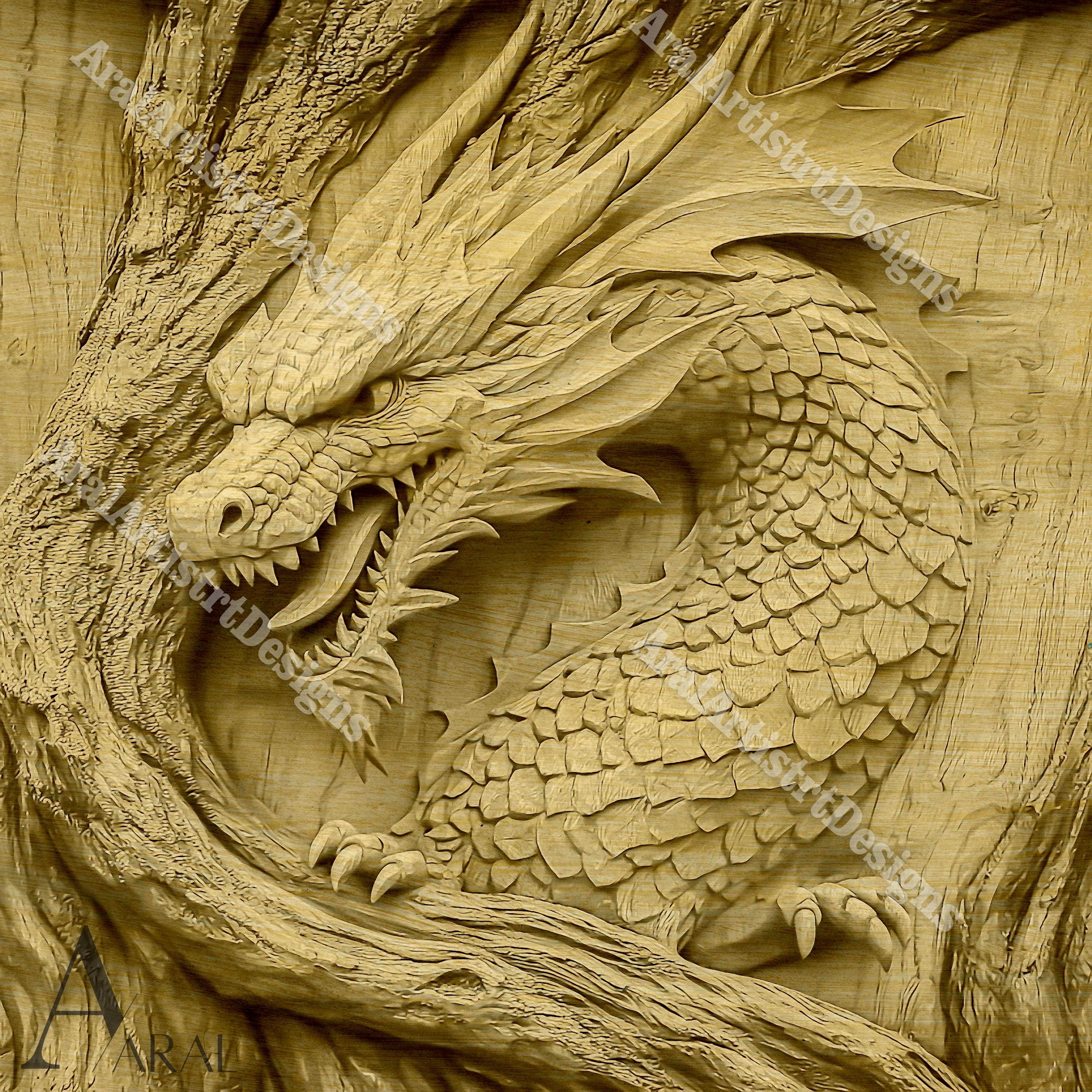 3D Dragon Illusion Engraving Design: Digital Files for Laser Cutting ...