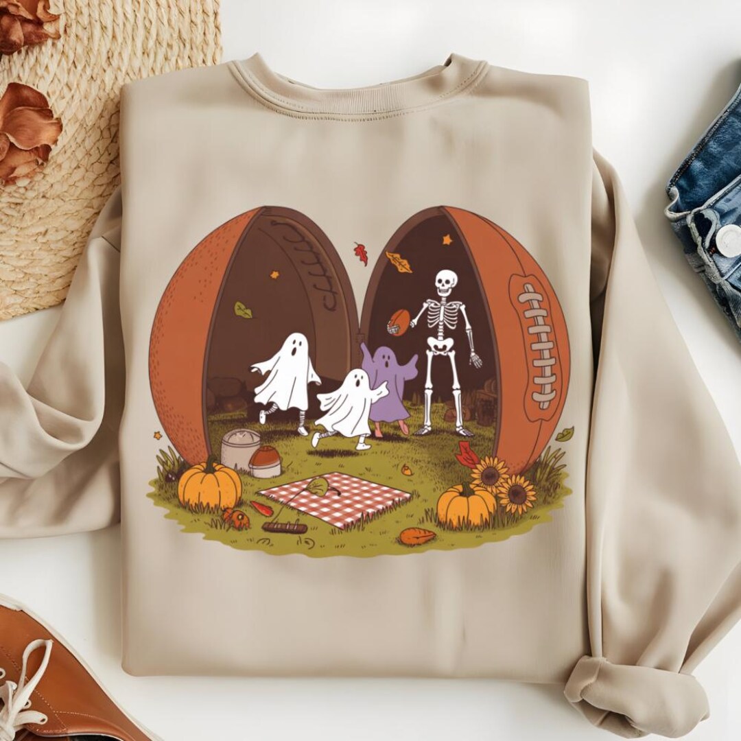 Halloween Football Picnic PNG – Cute Ghosts, Skeleton & Fall Pumpkins ...