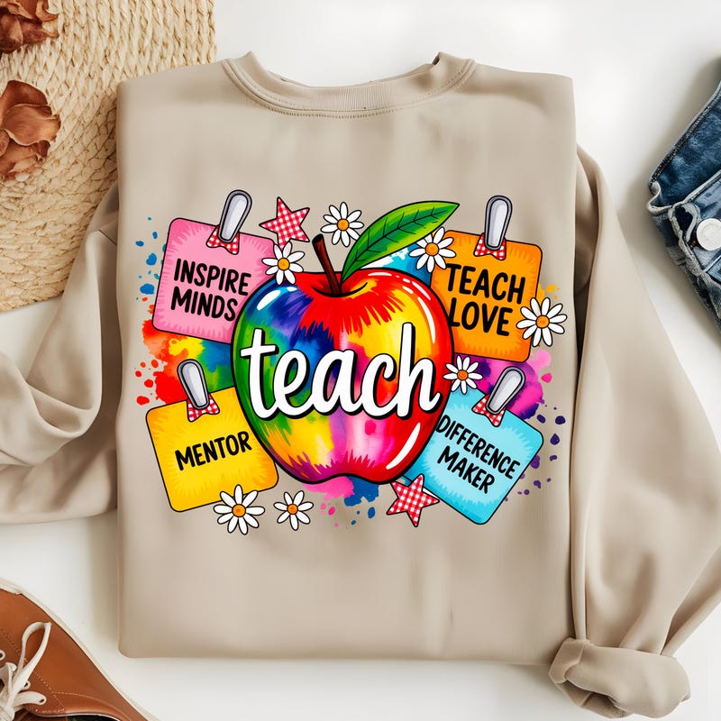 Rainbow Apple Teacher Png - Etsy