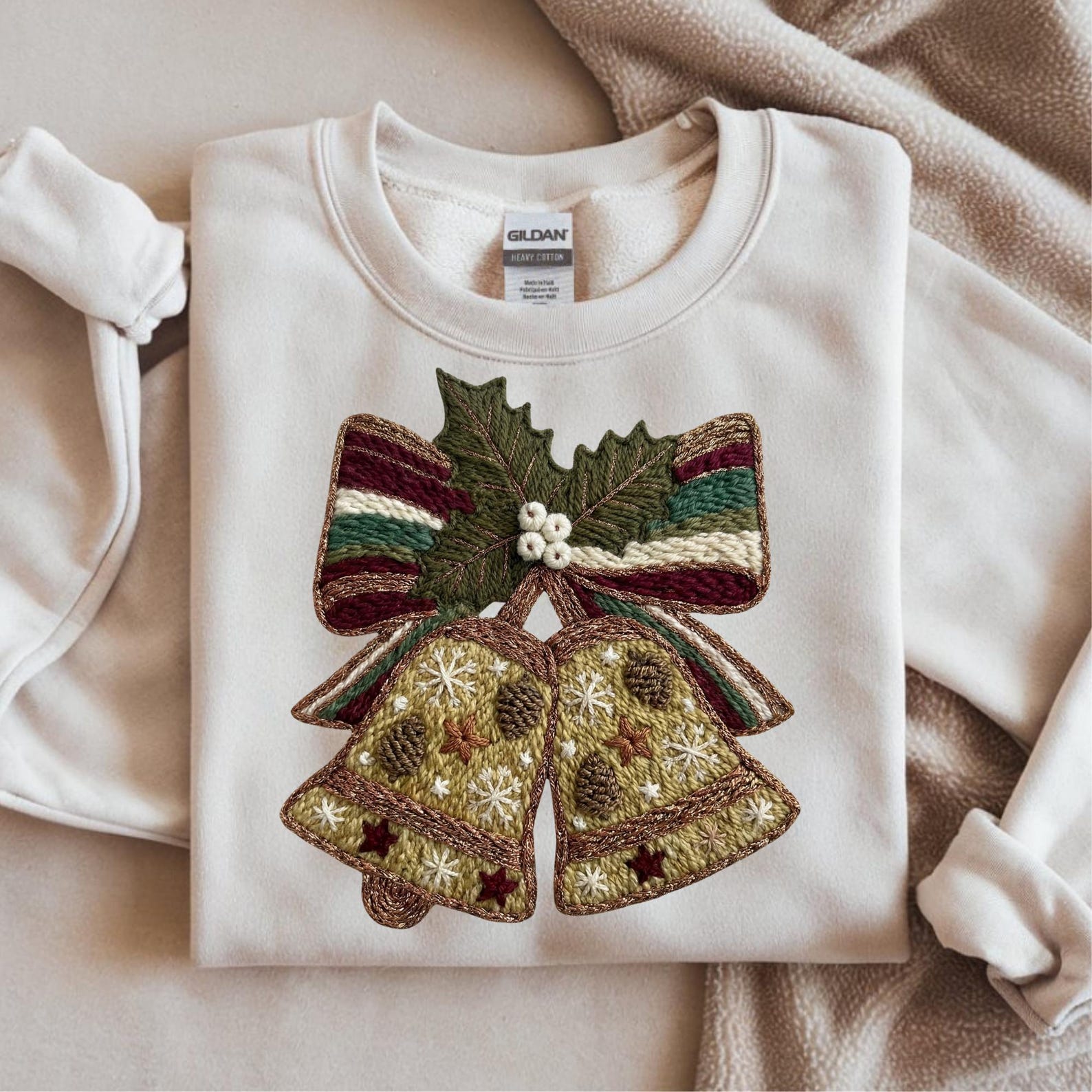 Christmas Bells PNG – Cozy Knitted Texture – Holiday Bell Bow – Vintage ...