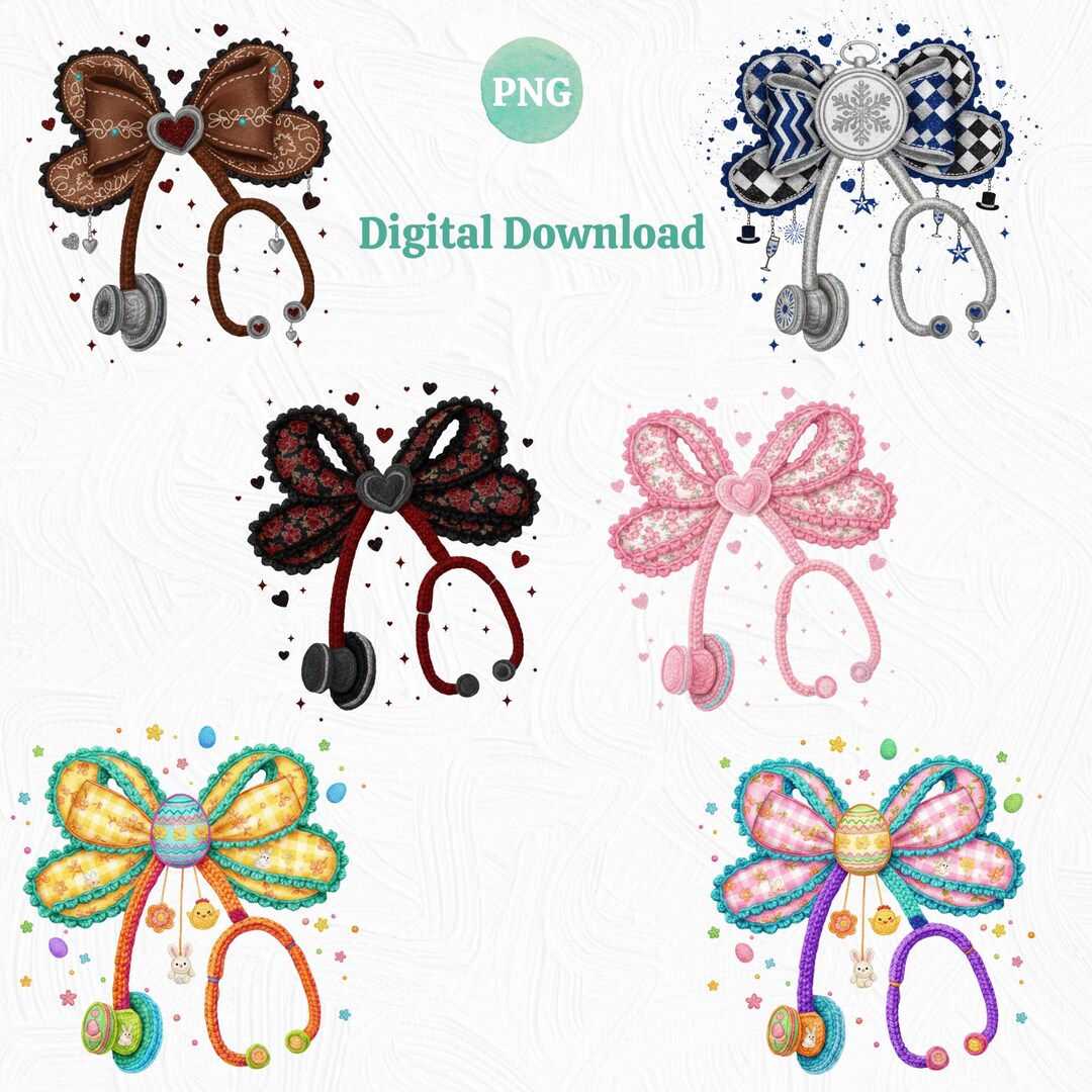 Stethoscope Bow PNG Bundle, Nurse Doctor Valentine Clipart, Cute ...