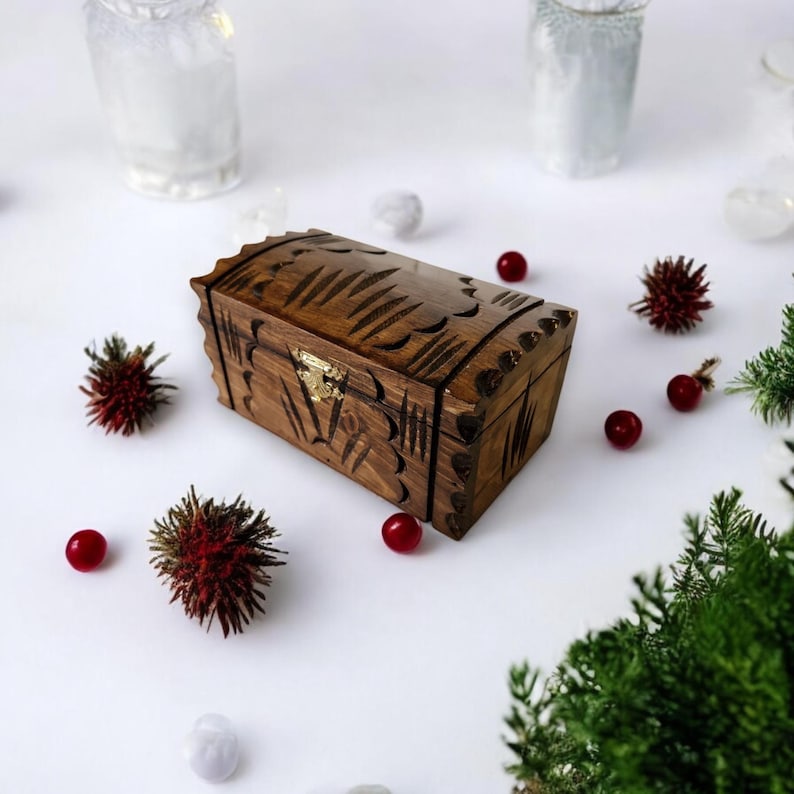 Hand-carved Walnut Treasure Chest: Velvet-lined Lockable Keepsake Box ...